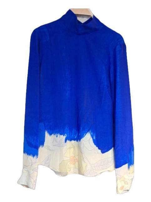 Dries Van Noten Long-sleeved Blouse With Color-blocking And Logo Detail - Blue