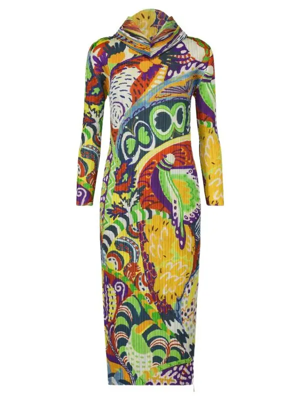 PLEATS PLEASE BY ISSEY MIYAKE Graphic Printed Pleated Midi Dress - Multicolor