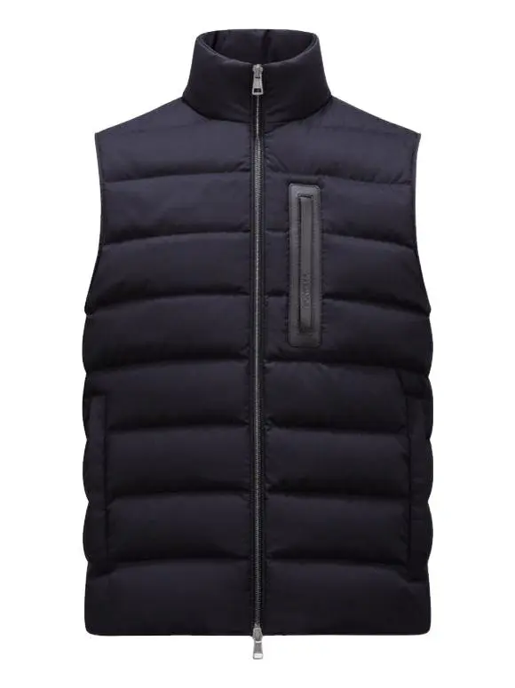 Moncler Giaf Down Gilet With Leather Trim - Navy Blue