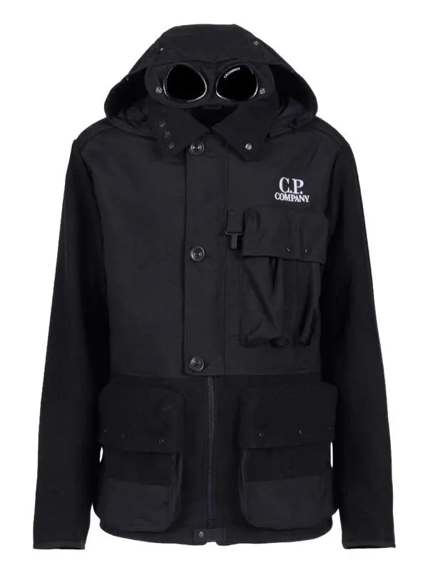 C.P. COMPANY Duffel Mixed Goggle Hooded Jacket - Black