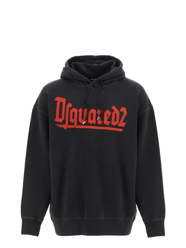 Dsquared2 Logo Printed Drawstring Hoodie - Black