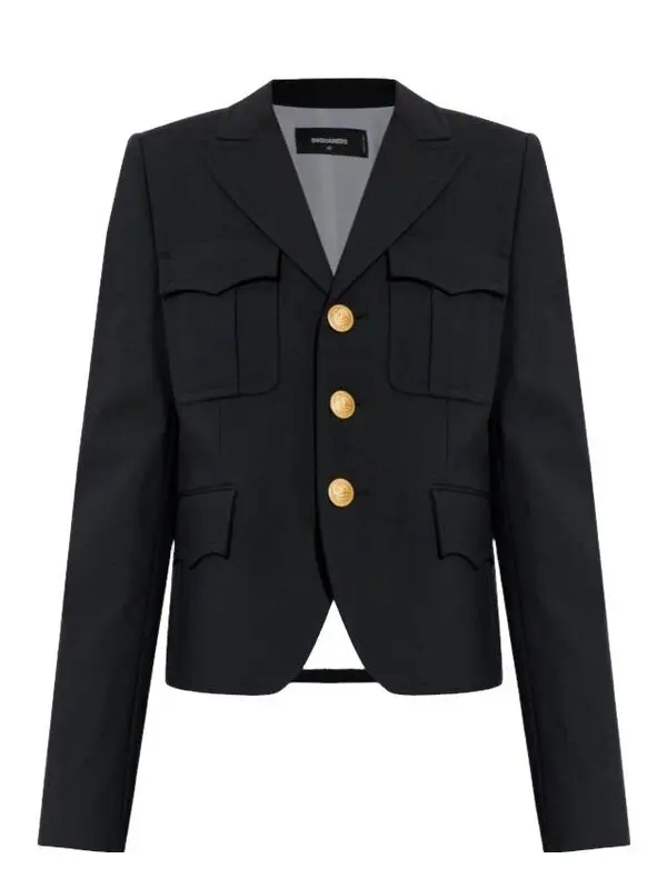 Dsquared2 Button-up Blazer With Geometric Pockets - Black