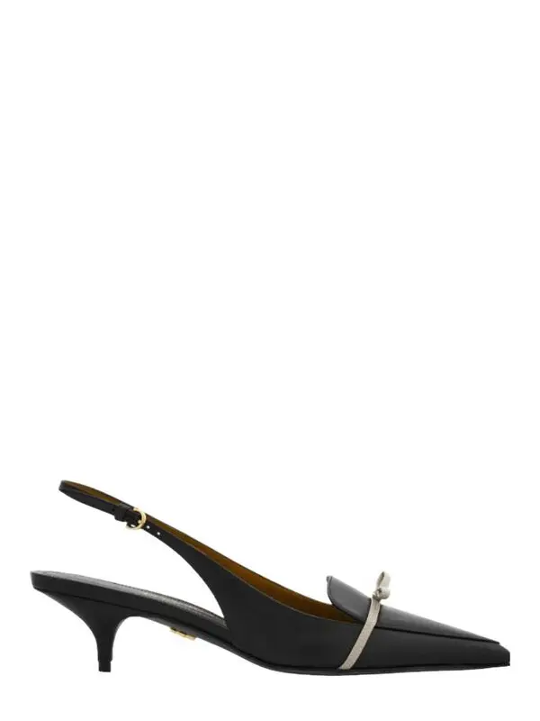 FERRAGAMO Black Leather Pointed Toe Slingback Pumps - Black/white
