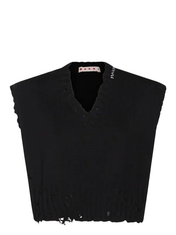 Marni Distressed V-neck Knitted Vest - Black