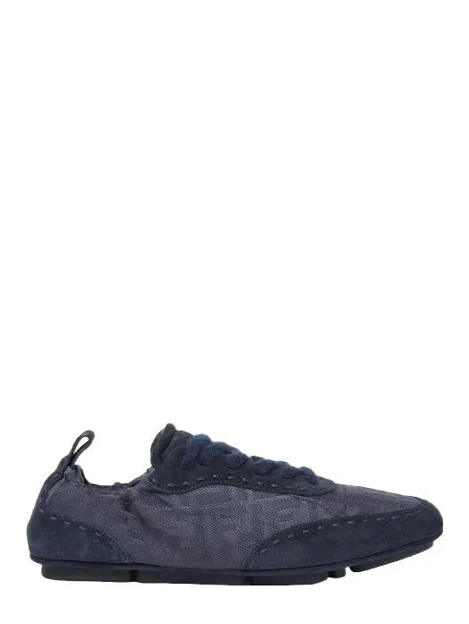 Fendi Fit Lace-up Sneakers In Ff Nylon And Suede - Blue