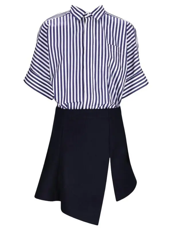 Sacai Asymmetrical Hem Dress With Stripe Design - Black