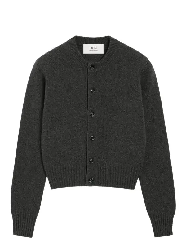 Ami Heart Embroidered Cashmere Cardigan - Black