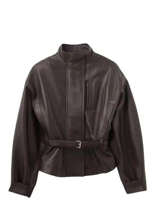 Jacquemus Belted Stand-collar Coat - Dark Brown