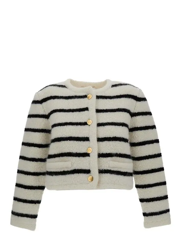 Celine Marinière Cardigan Jacket In Wool - Gray