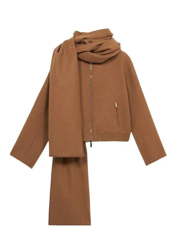 Blumarine Zipped Felted Bomber Jacket With Scarf - Brown