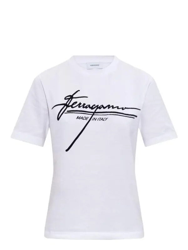 FERRAGAMO Short Sleeve Crewneck T-shirt With Logo Detail - White