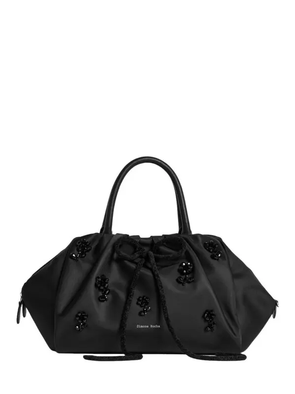 Simone Rocha Pleated Handbag With Crystal Embellishments - Black