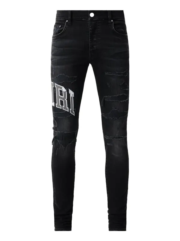 Amiri Logo Patch Distressed Skinny Jeans - Black