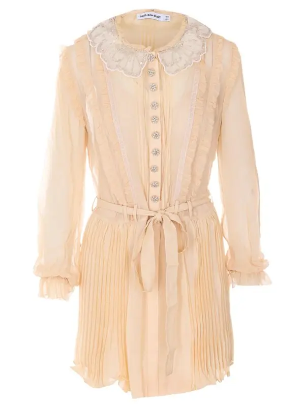 SELF-PORTRAIT Pleated Georgette Dress - Nude