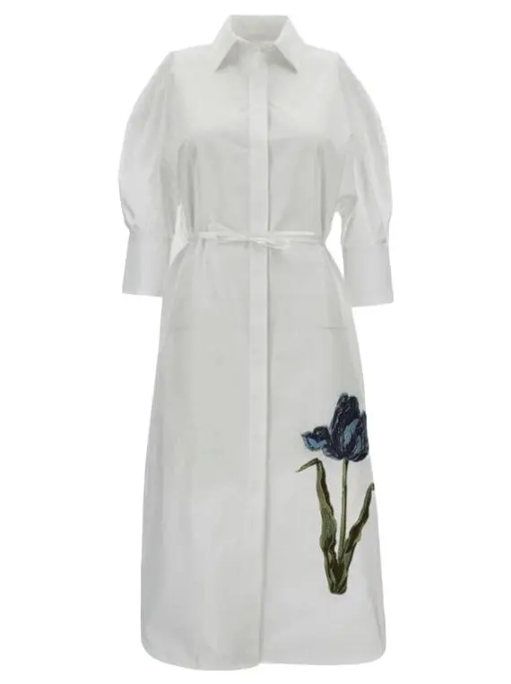 Erdem Tulip Embroidered Midi Dress - White