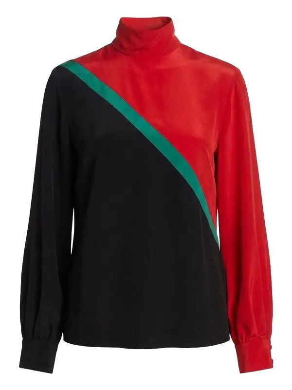 Gucci High Neck Color-blocked Silk Shirt - Black