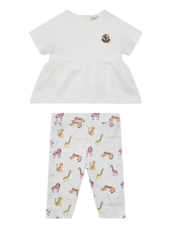 Moncler Ruffled Animal Print T-shirt And Skinny Jeans Set - White
