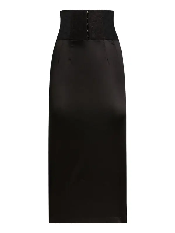 Dolce & Gabbana Satin Calf-length Skirt With Lace Waistband - Black