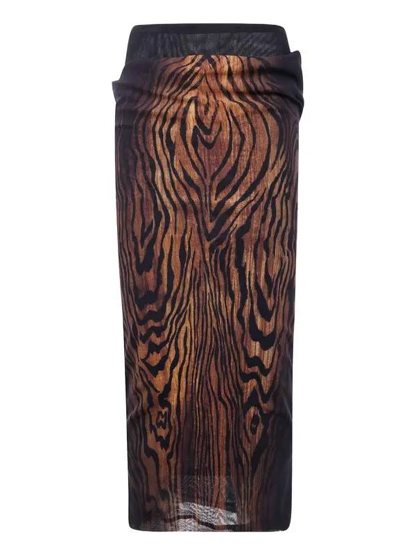 JEAN PAUL GAULTIER Wood-print Draped Mesh Skirt - Black Brown