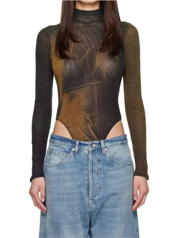 JEAN PAUL GAULTIER Open Back Printed Mesh Bodysuit - Blue