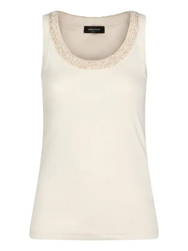 Fabiana Filippi Embellished Round Neck Tank Top - White
