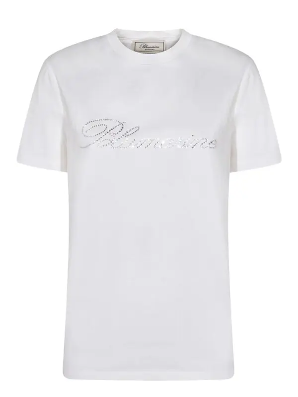 Blumarine Logo Embellished Crewneck T-shirt - White