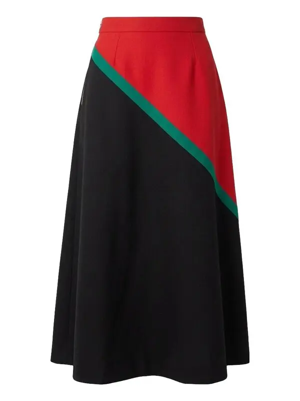 Gucci Color Blocked A-line Midi Skirt - Black