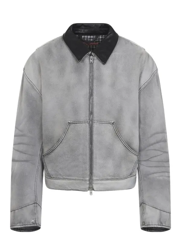 Acne Studios Zip Leather-collar Denim Jacket - Gray