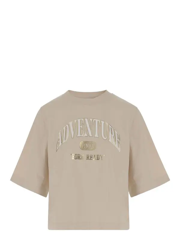 Pinko Logo Printed Crewneck T-shirt - Nude