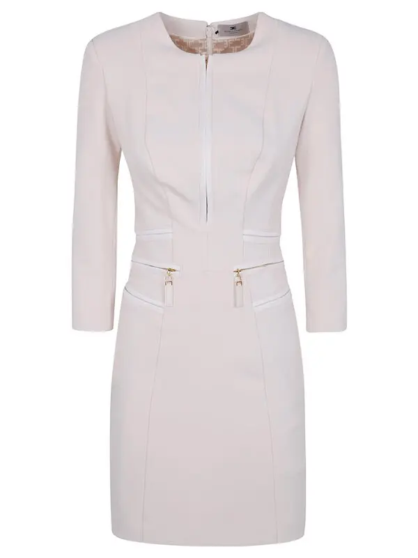 Elisabetta Franchi Long Sleeve Zip-trimmed Midi Dress - White