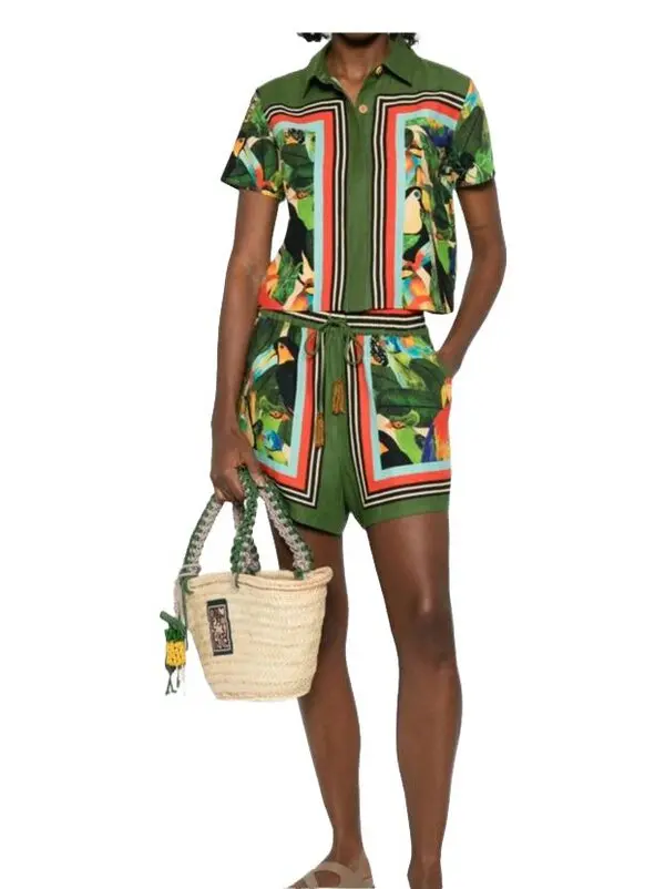 Farm Rio Toucan Printed Short Sleeved Buttoned Shirt - Multicolor