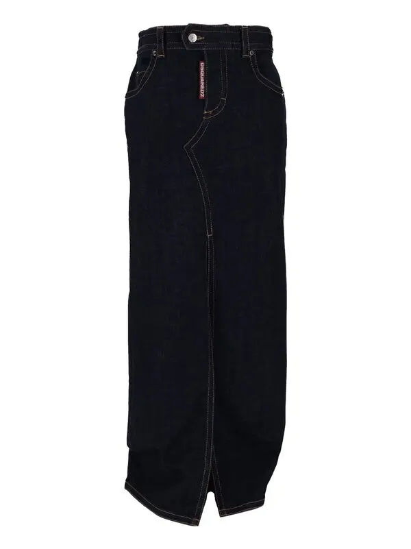 Dsquared2 Denim Midi Skirt With Slit Details - Black