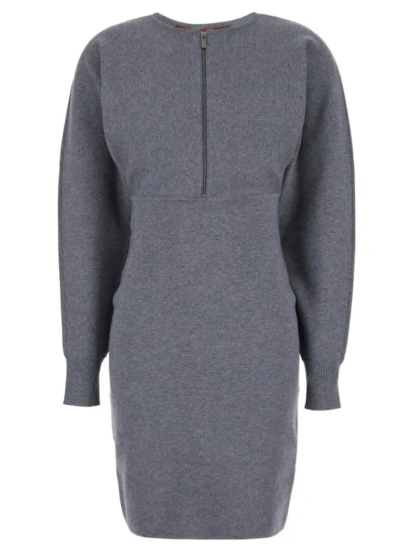 Max Mara Zip Detailed Crewneck Long-sleeved Dress - Gray