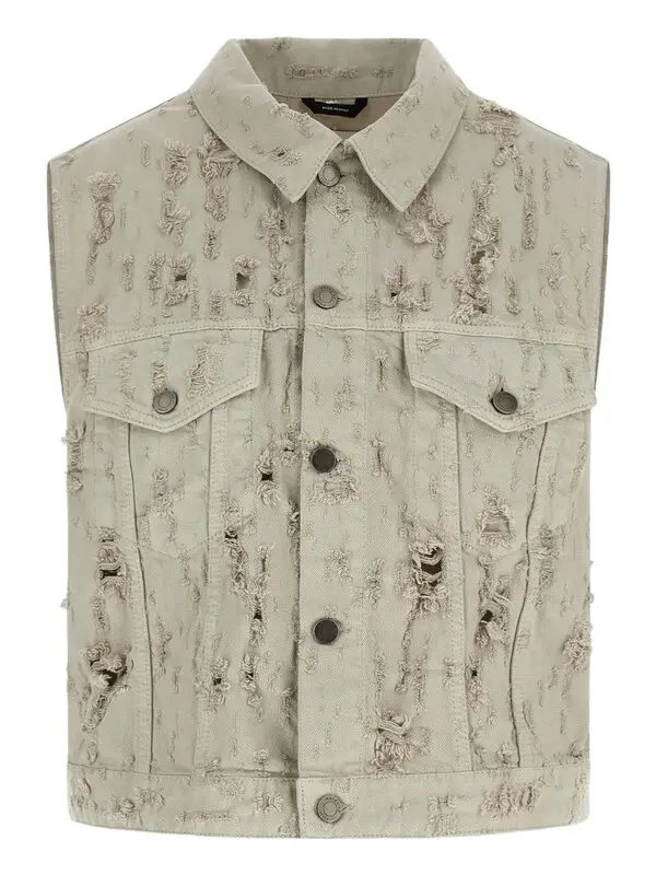 HAIKURE Ryder Bull Destroy Denim Vest - Grey