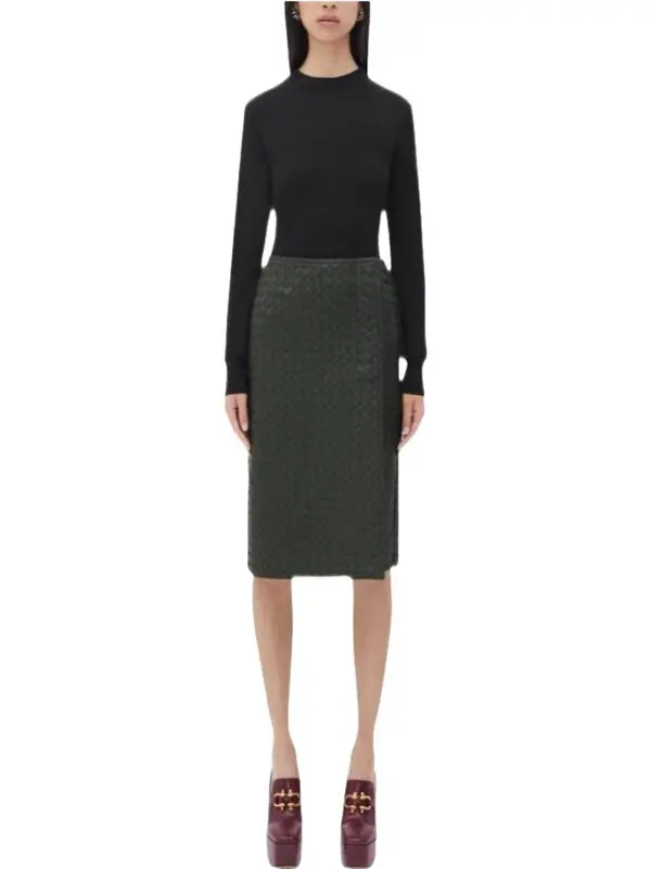 Bottega Veneta Intrecciato Leather Pencil Skirt - Black