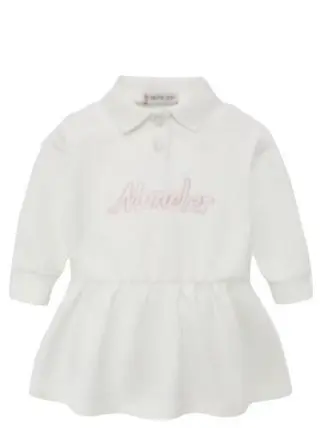 Moncler Embroidered Logo Long Sleeve Polo Dress - White