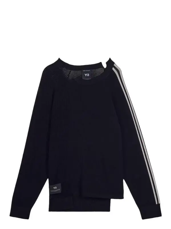 Y3 Asymmetrical Knitted Jumper With Logo Detail - Black / Chalk White