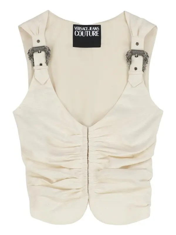 Versace Sleeveless Gathered Top - White