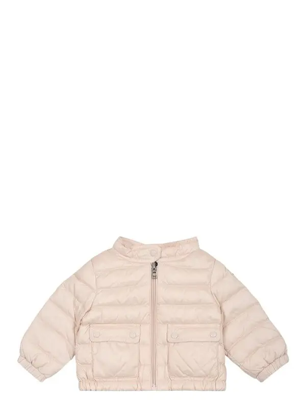 Moncler Stand-up Collar Puffer Jacket With Logo Detail - Nude