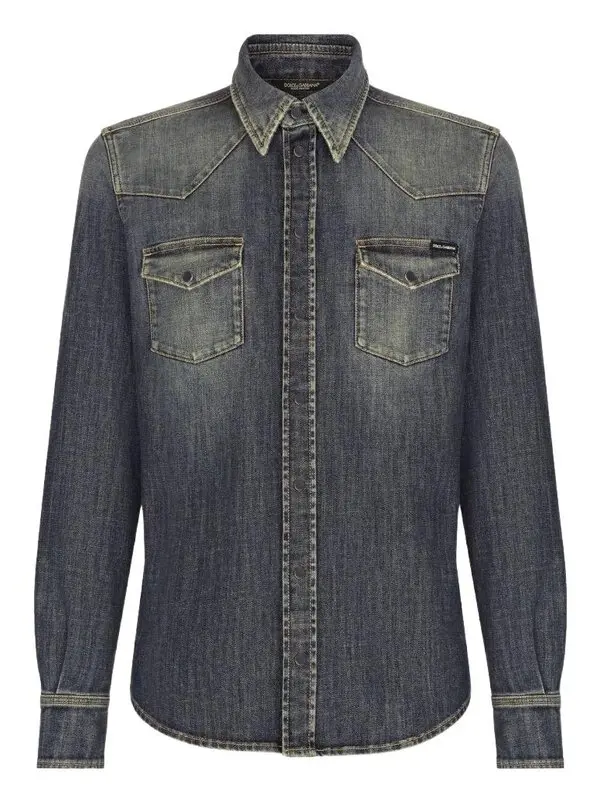 Dolce & Gabbana Dolce Gabbana Collared Button-up Denim Shirt - Black