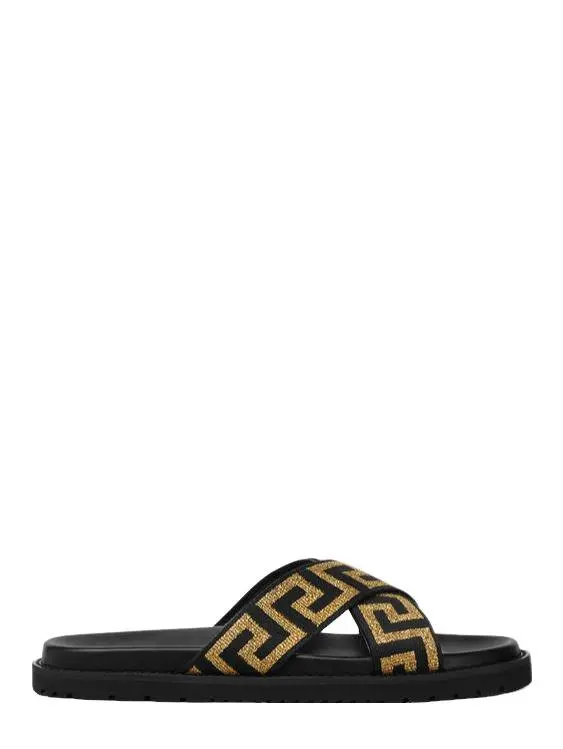 Versace Greca Embellished Open-toe Slides - Black