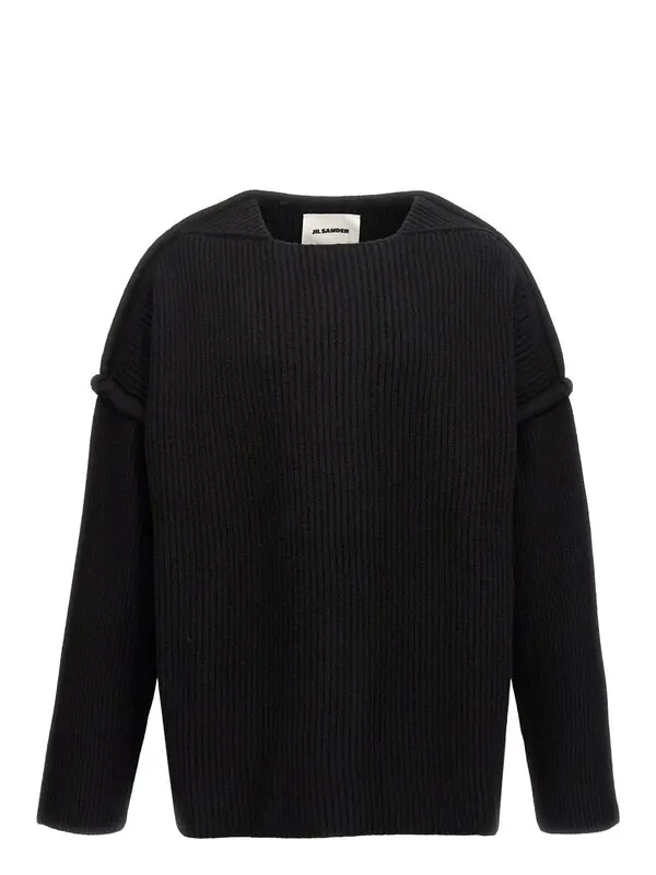 JIL SANDER Geometric Neckline Knitted Jumper - Black