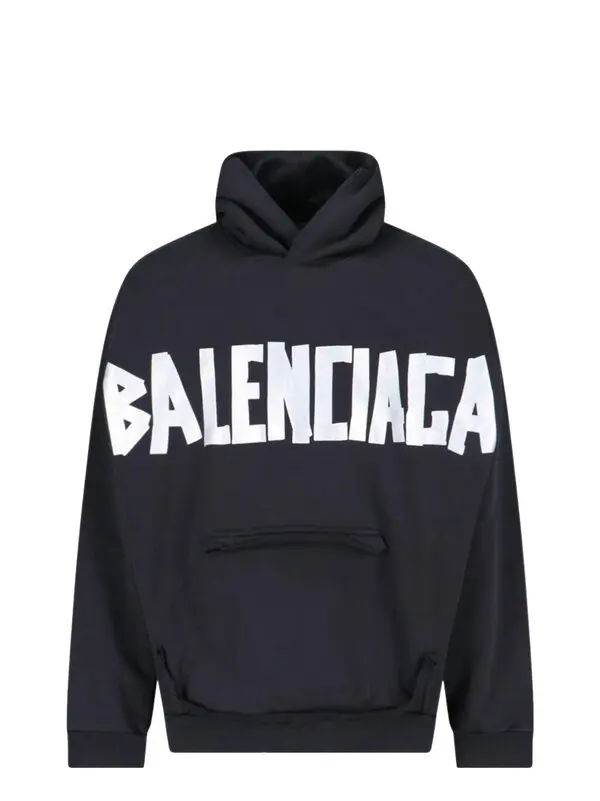 Balenciaga Vintage Effect Logo Hoodie - Black