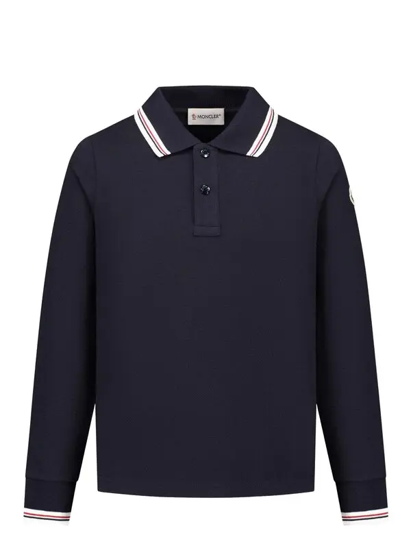 Moncler Logo Patch Long Sleeve Polo Shirt - Midnight Blue