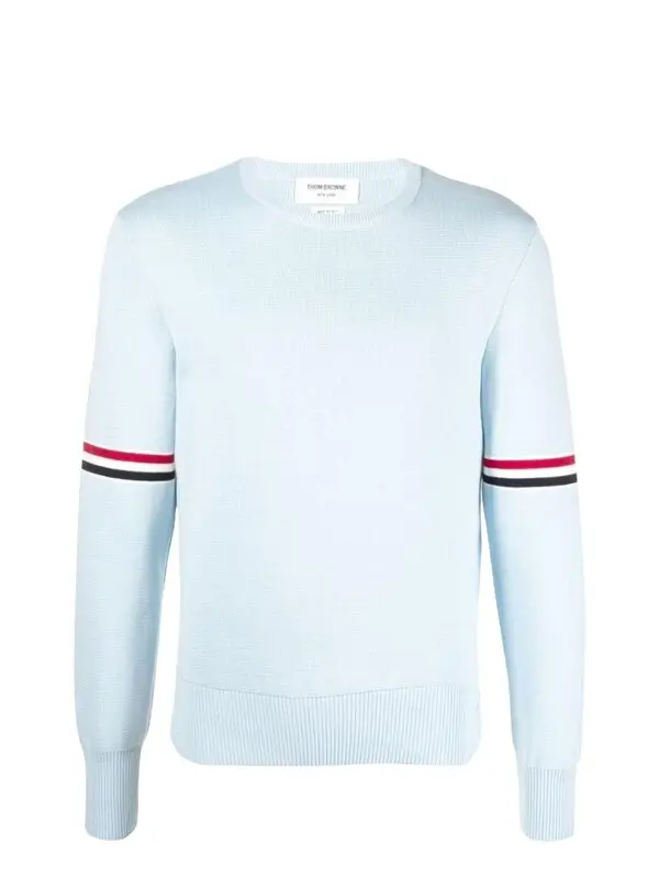 Thom Browne Rwb Striped Crewneck Sweatshirt - Light Blue