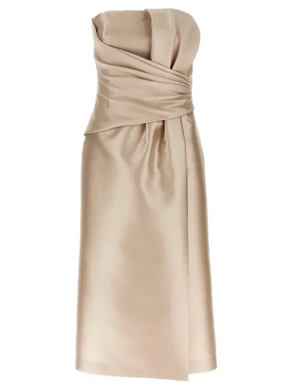 Alberta Ferretti Mikado Cocktail Longuette Dress - Beige