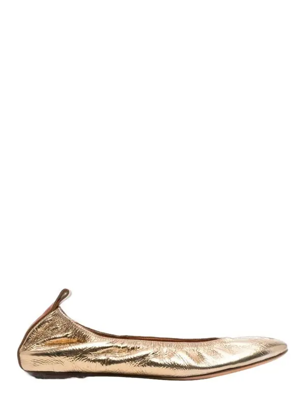 LANVIN Ruched Detail Metallic Ballerina Flats - Nude