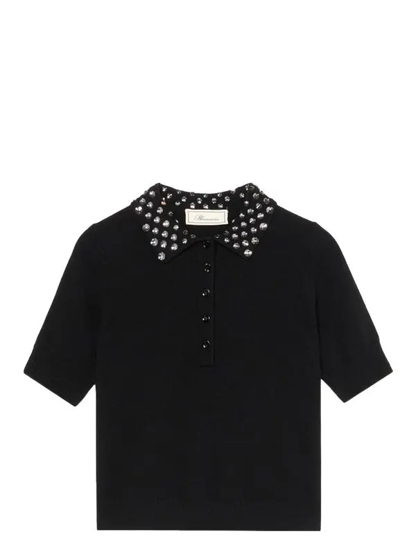 Blumarine Embellished Wool Jumper With Glass Gemstones - Black