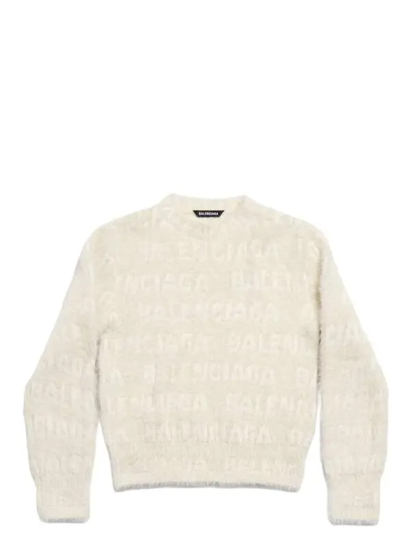Balenciaga Allover Logo Furry Fitted Sweater - Ivory