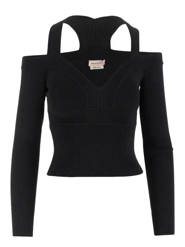 Alexander McQueen Cut-out Detailed Long Sleeve Top - Black